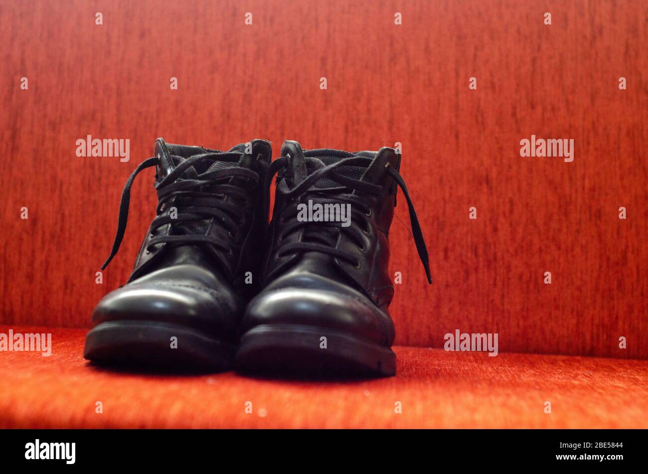 Old Black Leather Boots, Vintage Stock Photo - Alamy