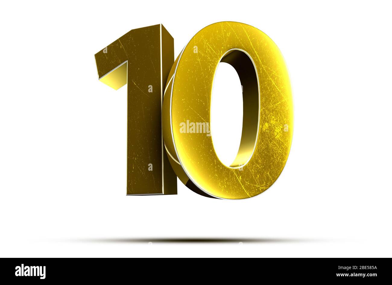 3D illustration Golden number 10 isolated on a white background.(with ...