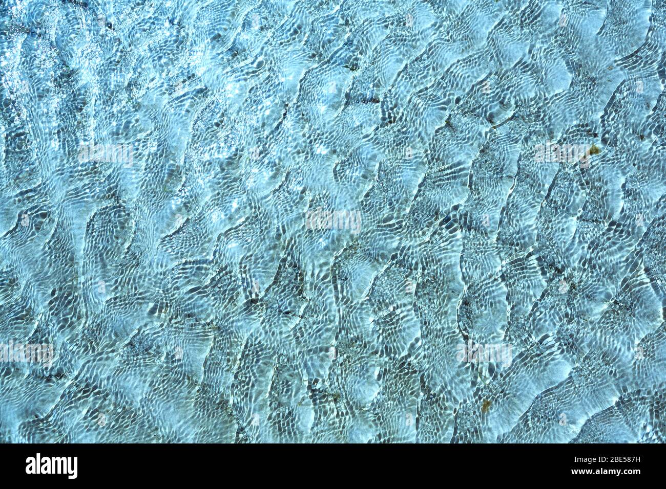 Full frame background texture of sparkling crystal clear blue water on ...