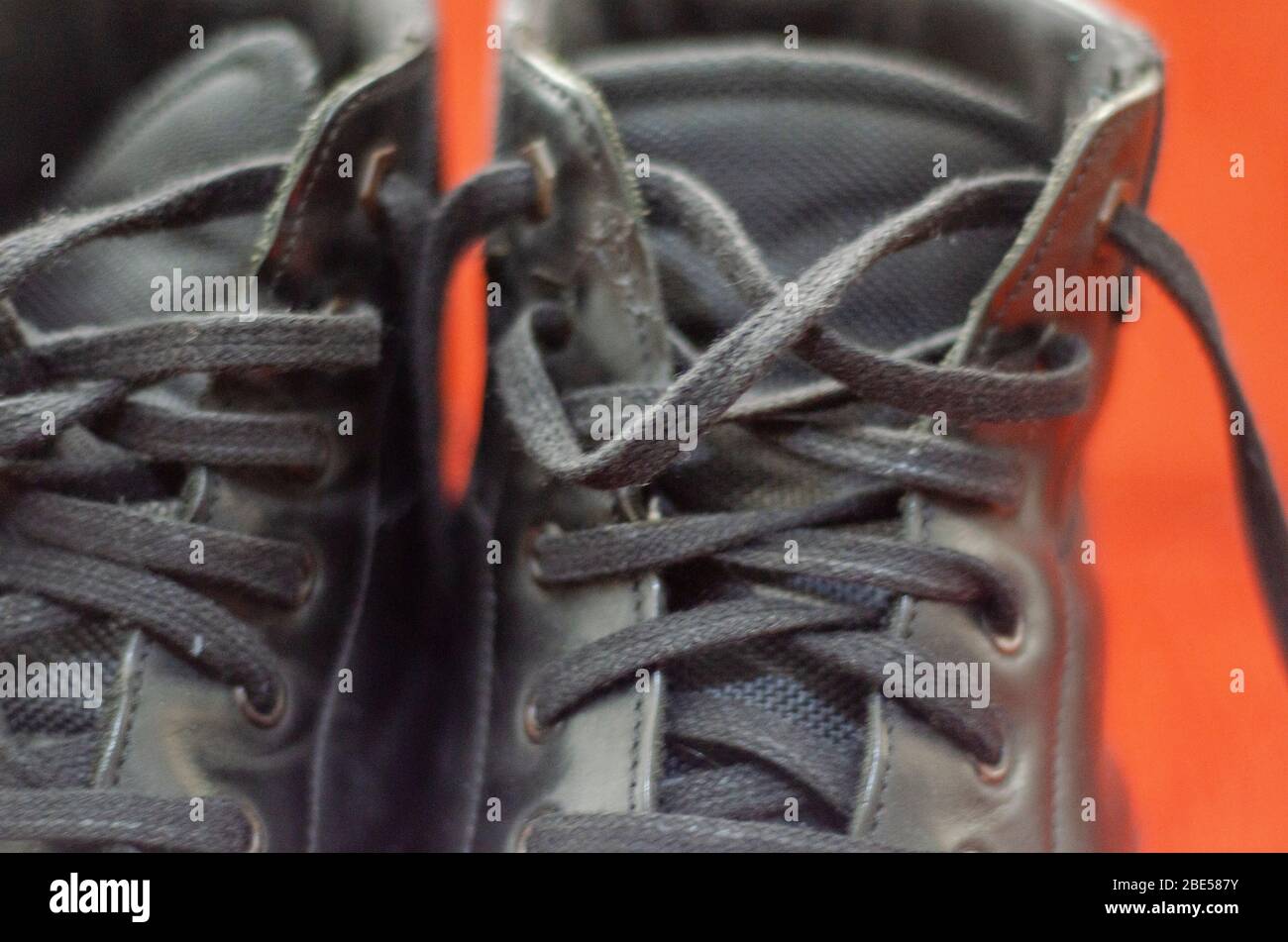 Old Black Leather Boots, Vintage Stock Photo - Alamy