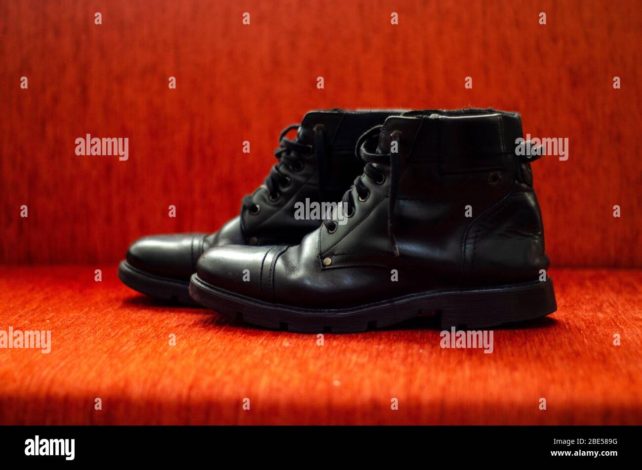 Old Black Leather Boots, Vintage Stock Photo - Alamy