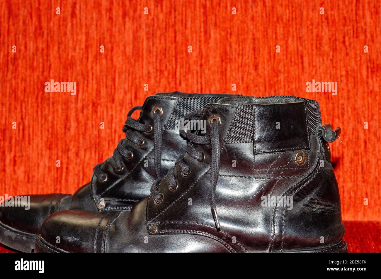Old Black Leather Boots, Vintage Stock Photo - Alamy