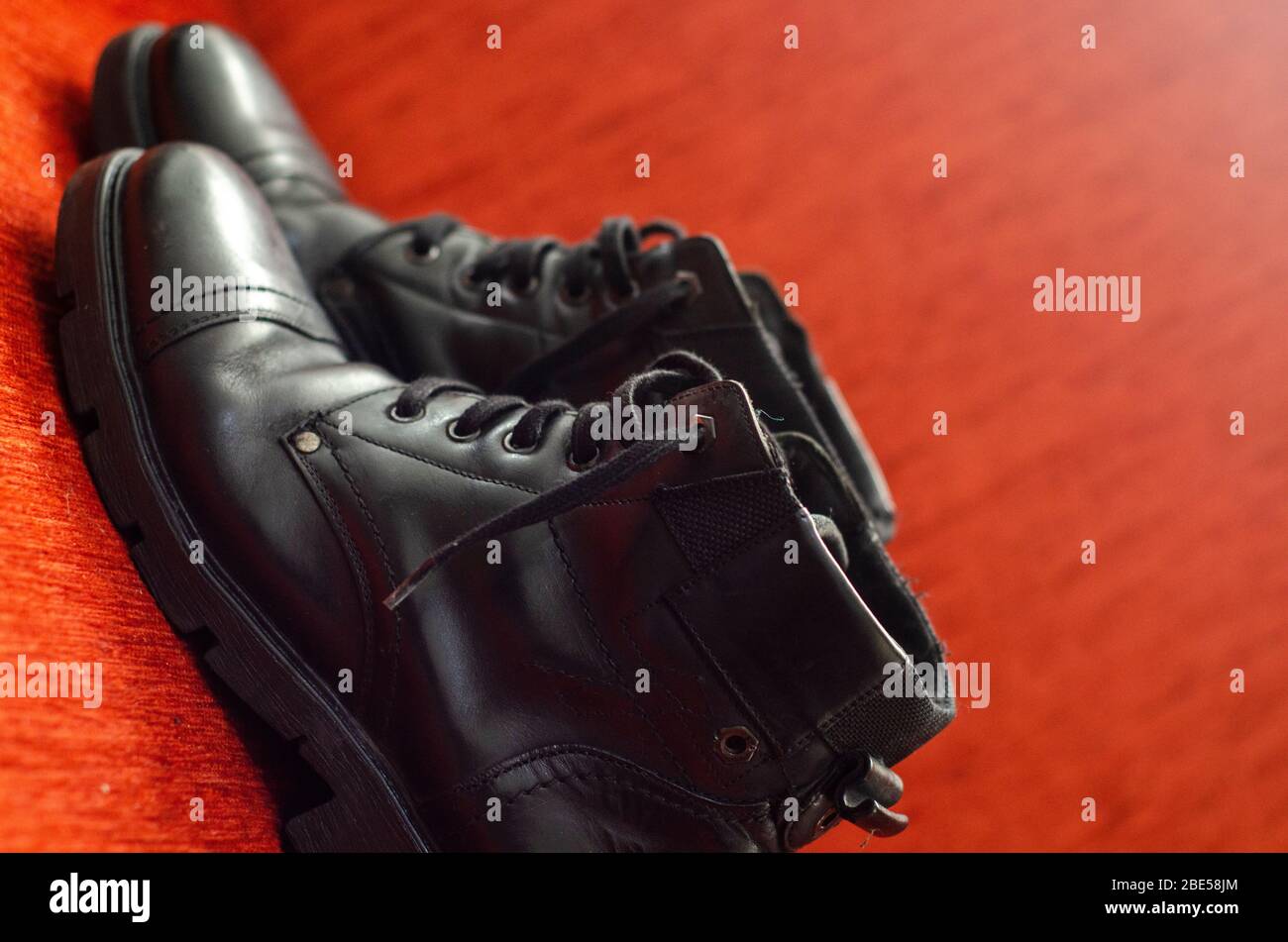 Old Black Leather Boots, Vintage Stock Photo - Alamy