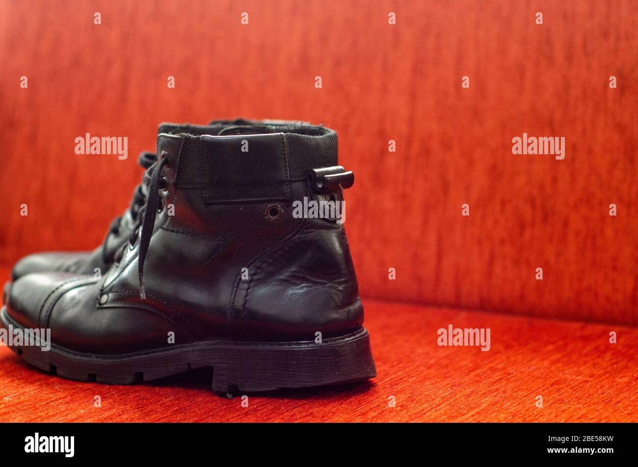 Old Black Leather Boots, Vintage Stock Photo - Alamy
