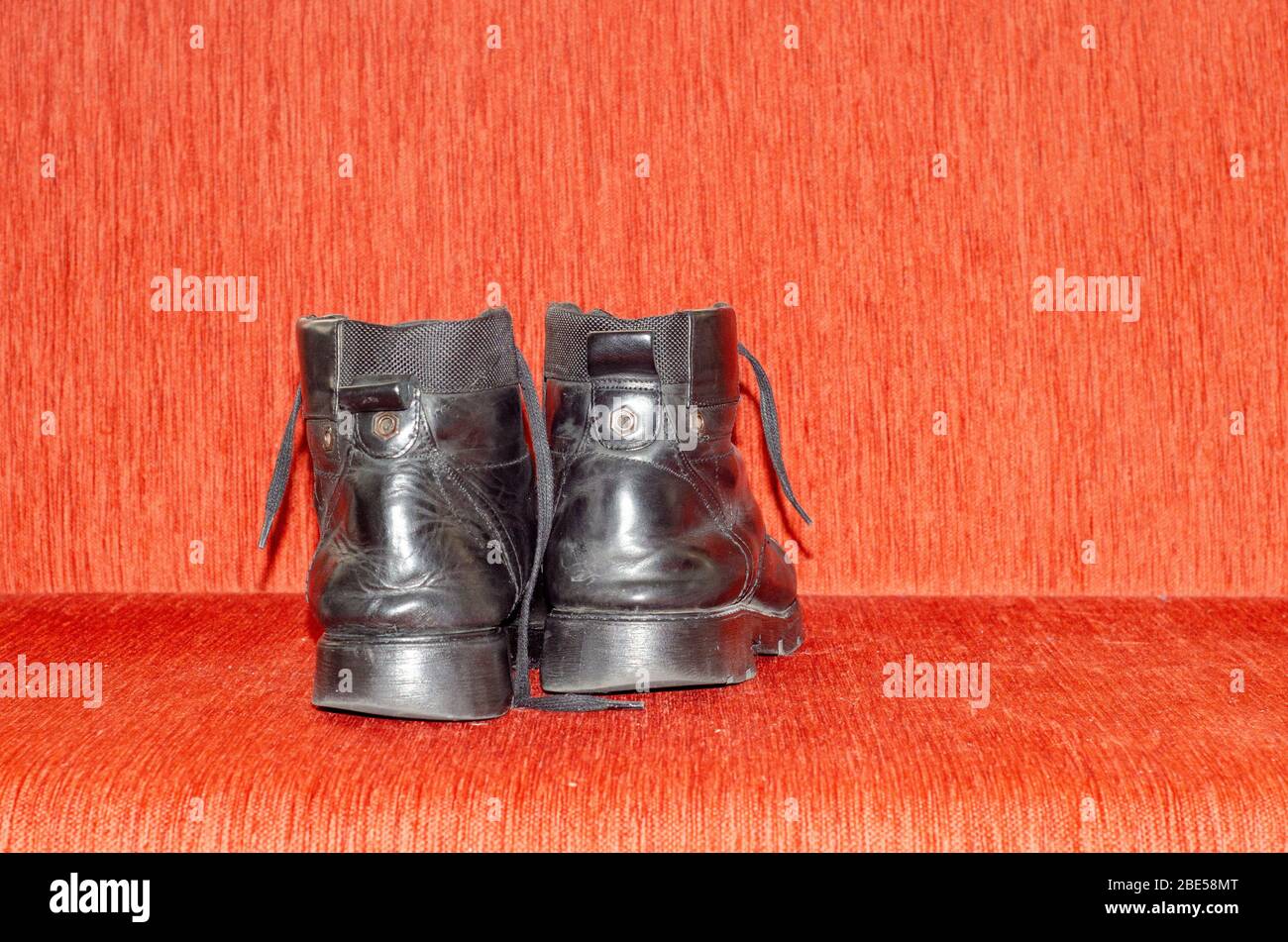 Old Black Leather Boots, Vintage Stock Photo - Alamy