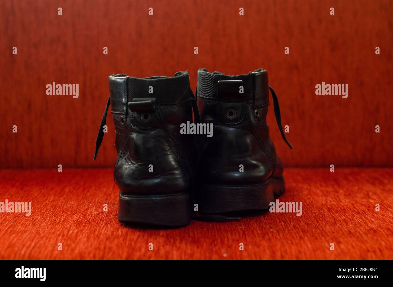 Old Black Leather Boots, Vintage Stock Photo - Alamy