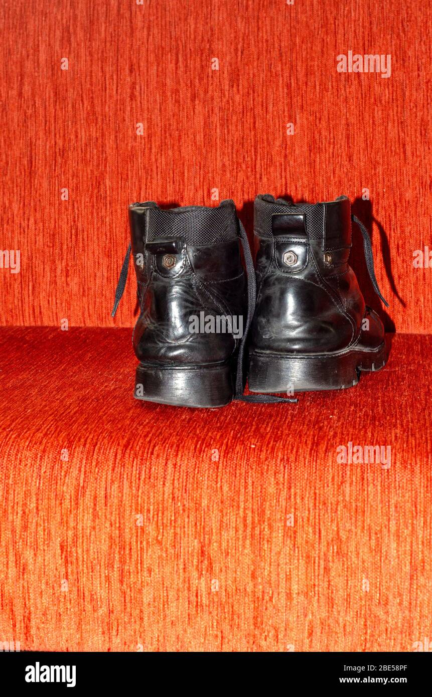 Old Black Leather Boots, Vintage Stock Photo - Alamy