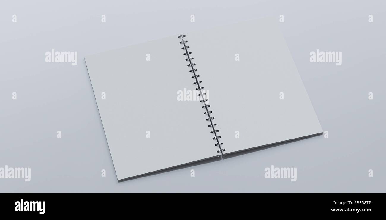 Open blank note book on white desk copy space empty blank to add your ...
