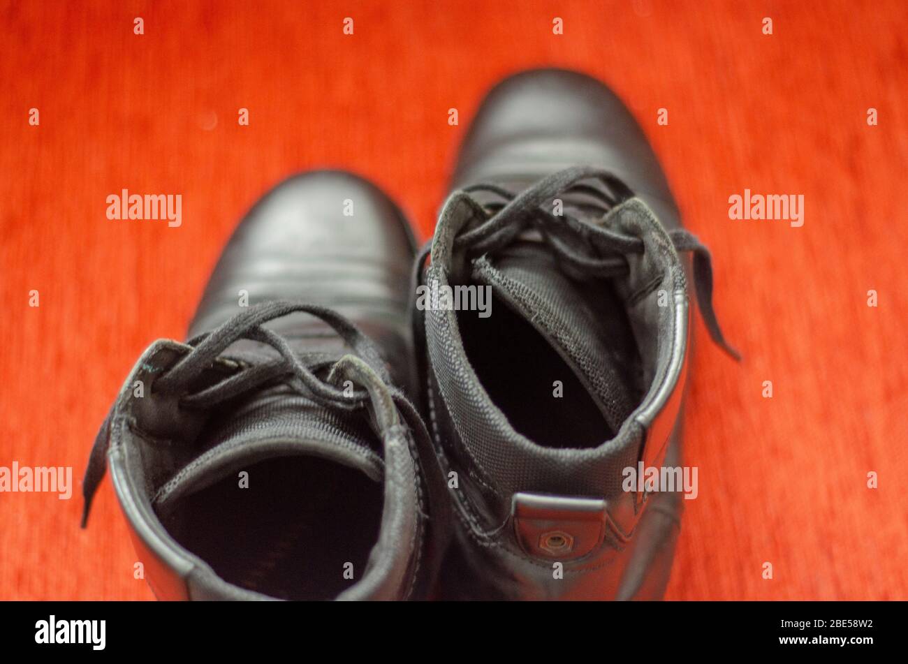 Old Black Leather Boots, Vintage Stock Photo - Alamy