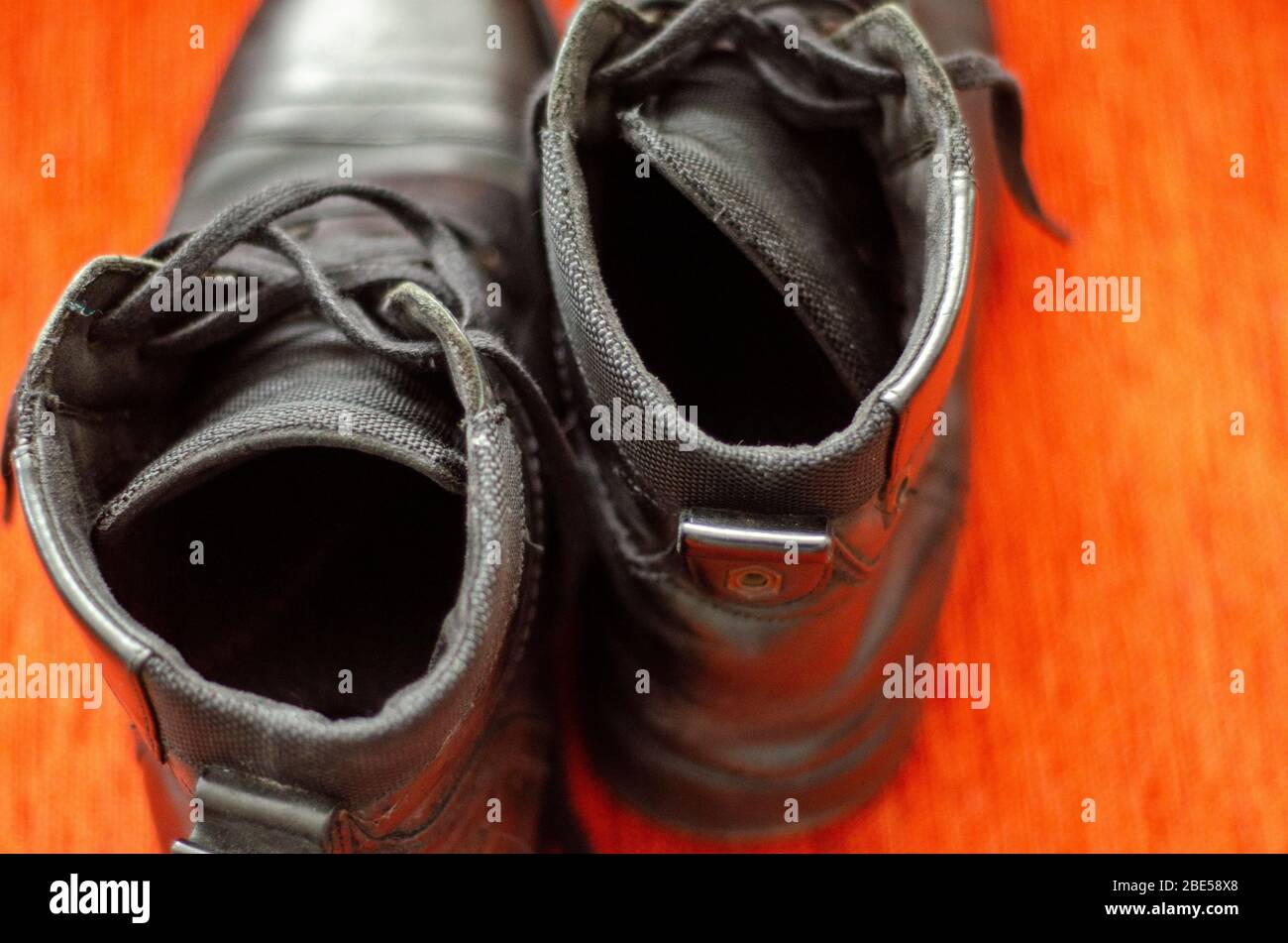 Old Black Leather Boots, Vintage Stock Photo - Alamy