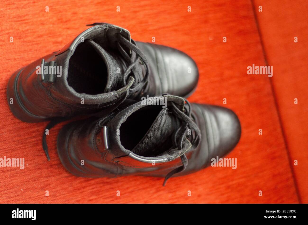 Old Black Leather Boots, Vintage Stock Photo - Alamy