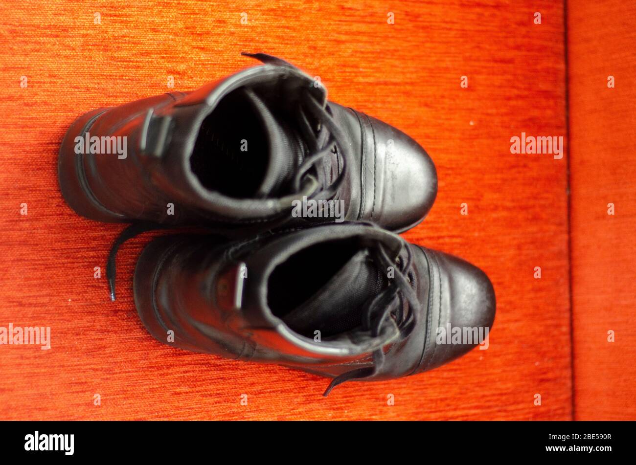 Old Black Leather Boots, Vintage Stock Photo - Alamy
