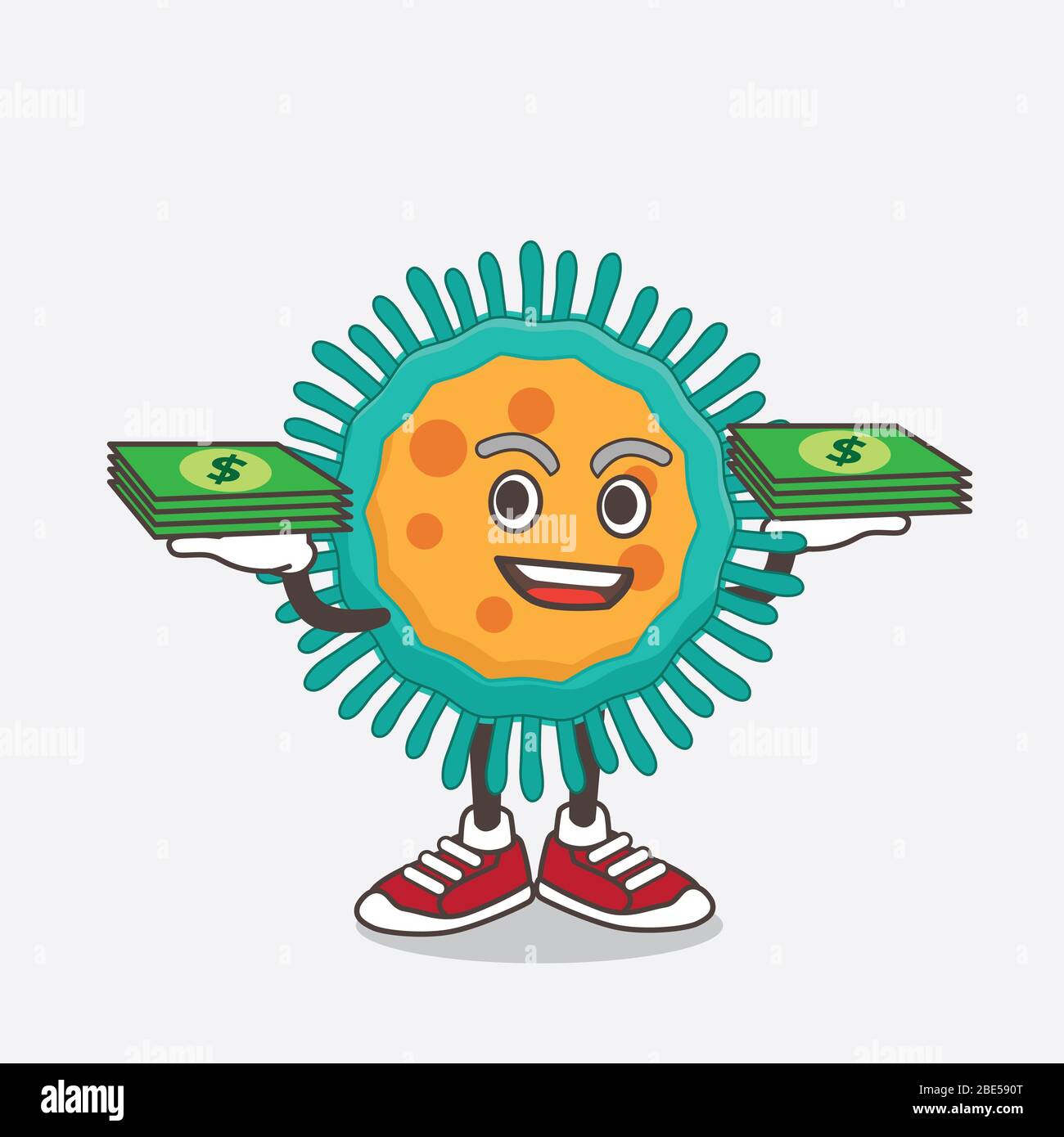 An illustration of Blue Virus cartoon mascot character with money on ...