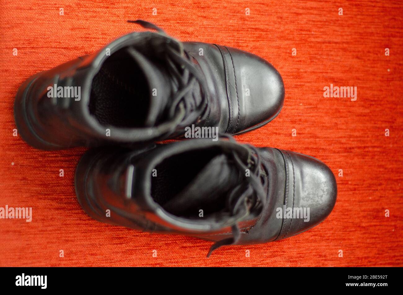 Old Black Leather Boots, Vintage Stock Photo - Alamy
