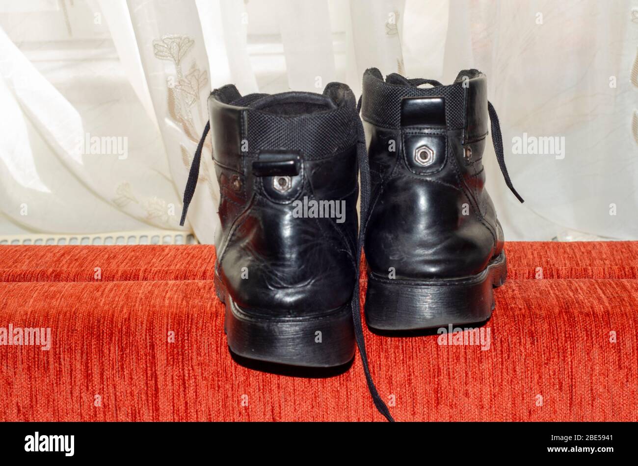 Old Black Leather Boots, Vintage Stock Photo - Alamy
