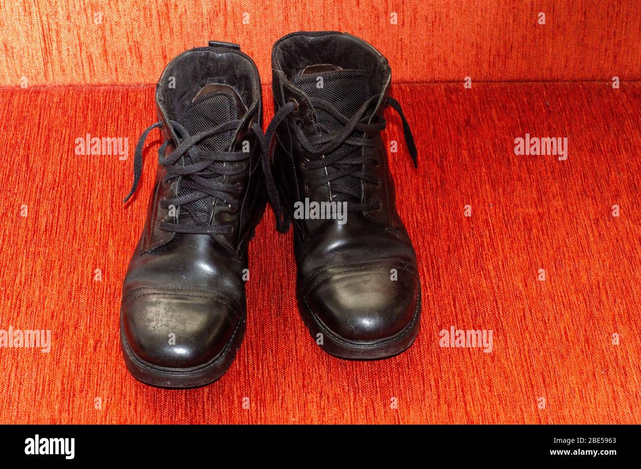 Old Black Leather Boots, Vintage Stock Photo - Alamy