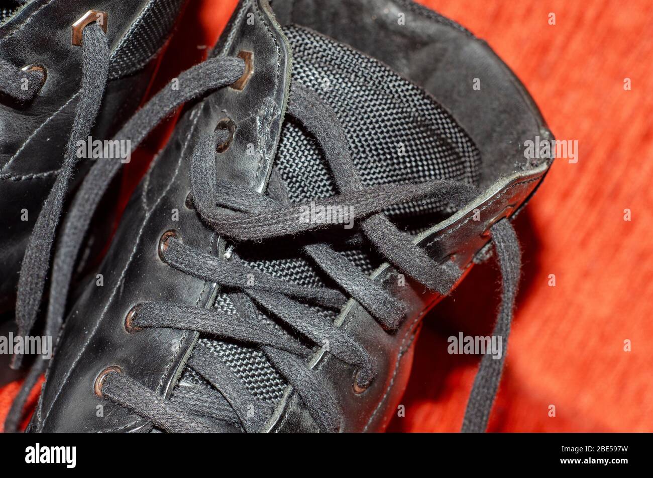 Old Black Leather Boots, Vintage Stock Photo - Alamy