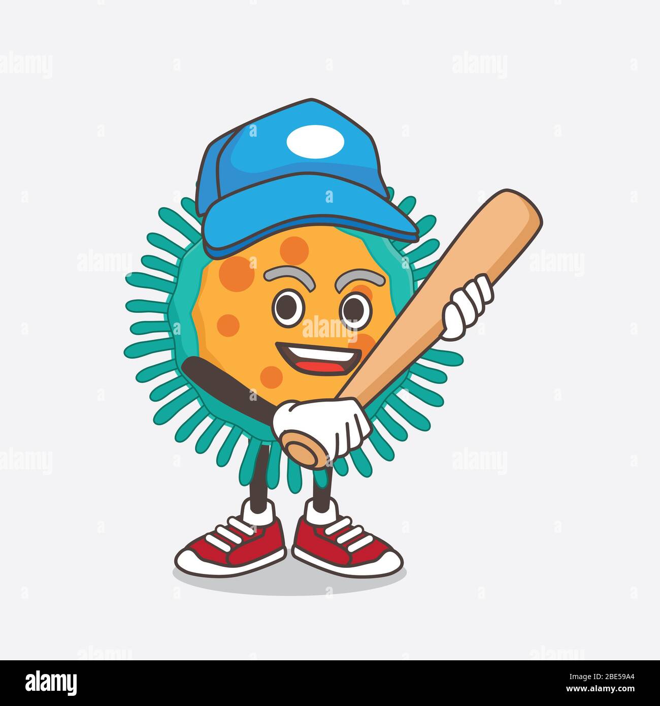 An illustration of Blue Virus cartoon mascot character playing baseball ...