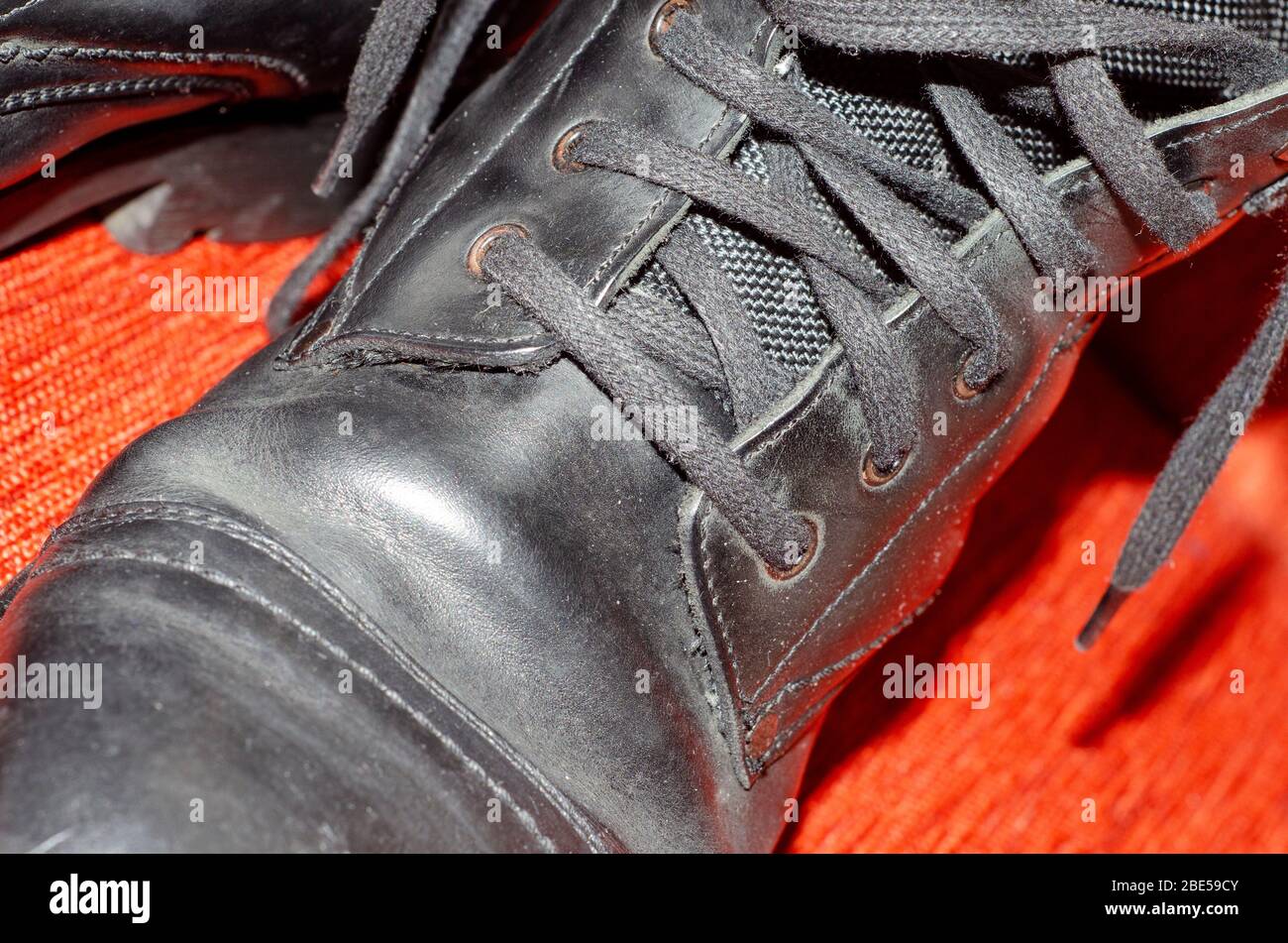Old Black Leather Boots, Vintage Stock Photo - Alamy