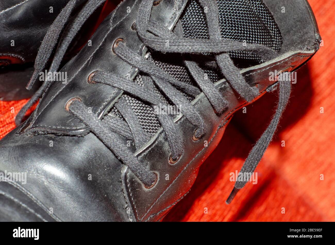 Old Black Leather Boots, Vintage Stock Photo - Alamy