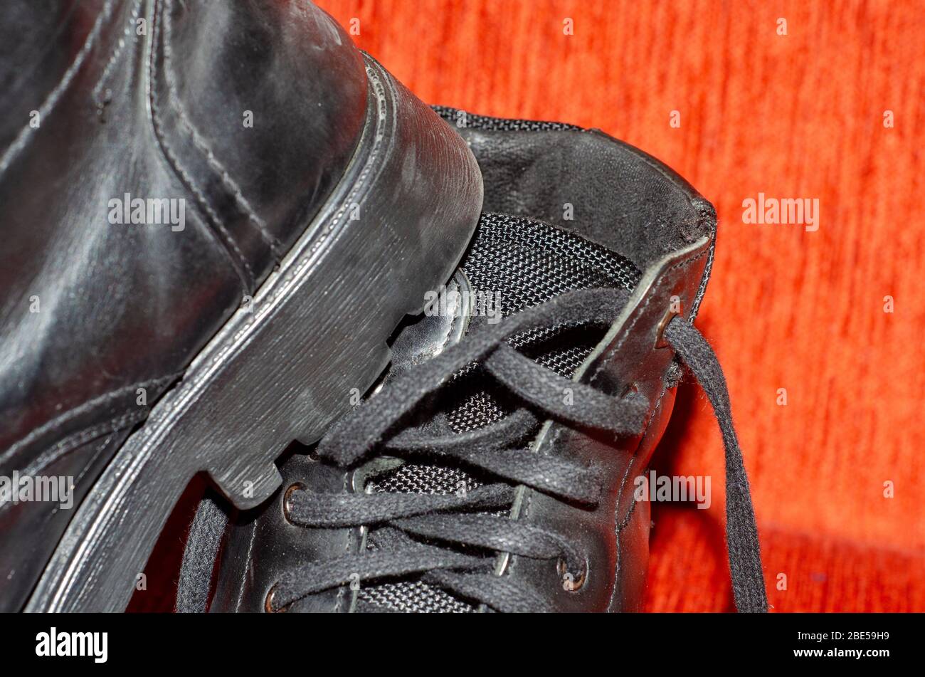 Old Black Leather Boots, Vintage Stock Photo - Alamy