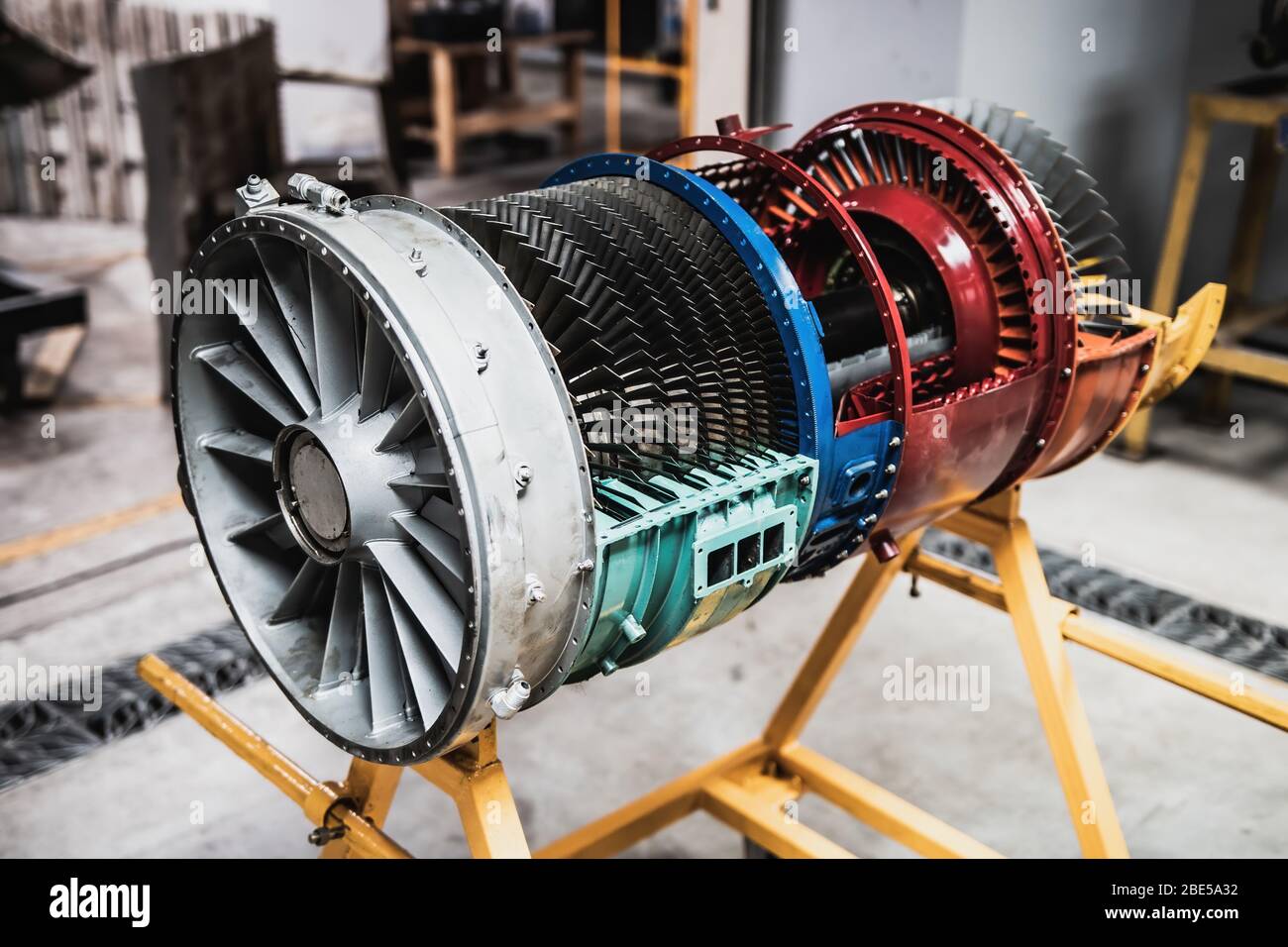 Aircraft engine bisect shows internal structure on display Stock Photo ...