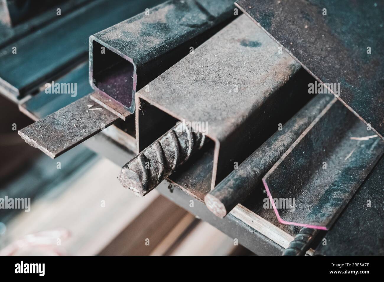 Close up of construction metals on a shelf in the warehouse of a ...