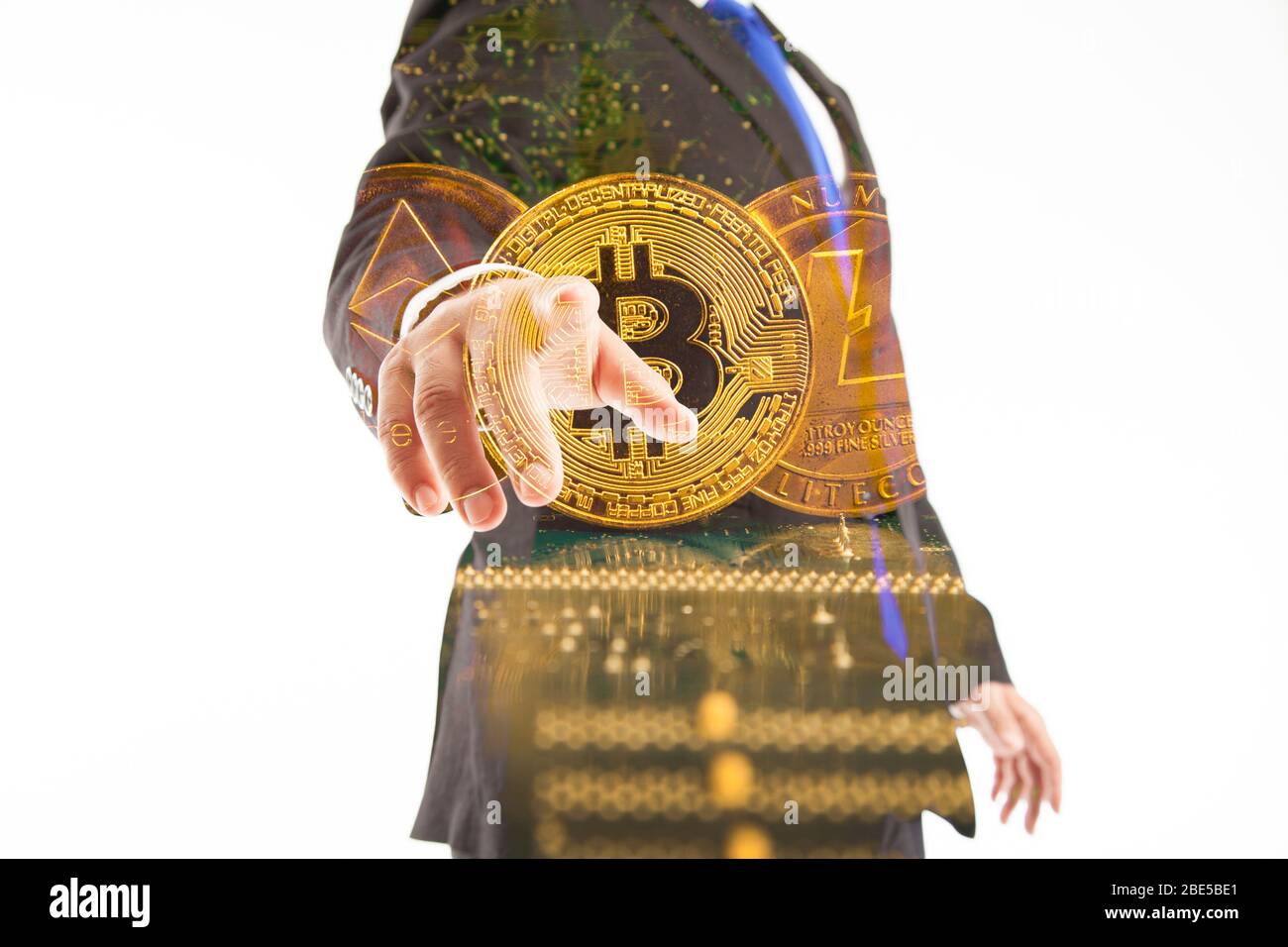 Man wearing suit corporate choosing bitcoin over litcoin and ripple ...