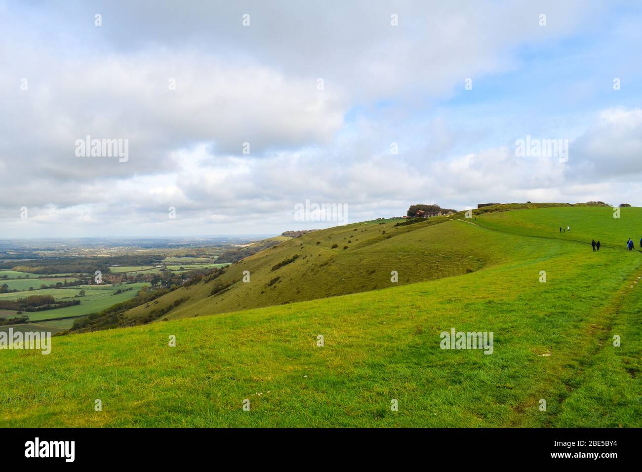 Walking the South Downs Way hiking path at Devils Dyke in Sussex ...