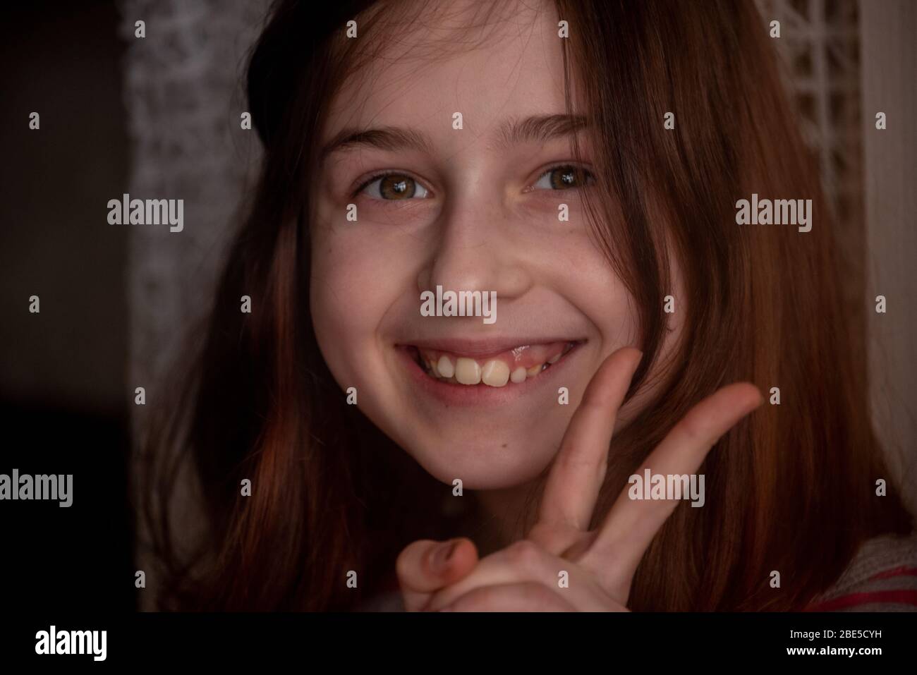 Portrait of nine year old girl. Close up portrait of a beautiful nine ...