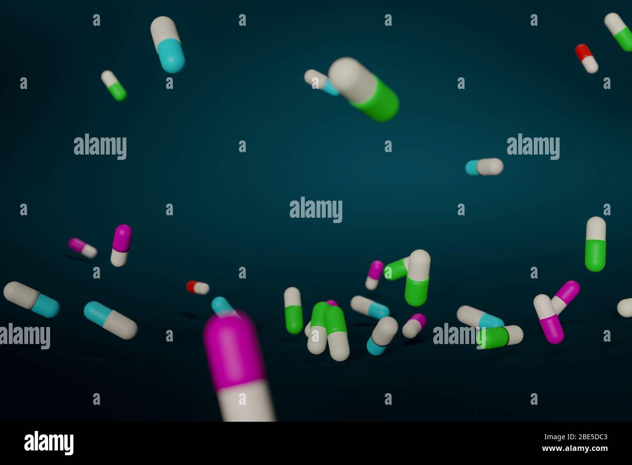 falling capsules medication on dark background, 3D rendering Stock ...