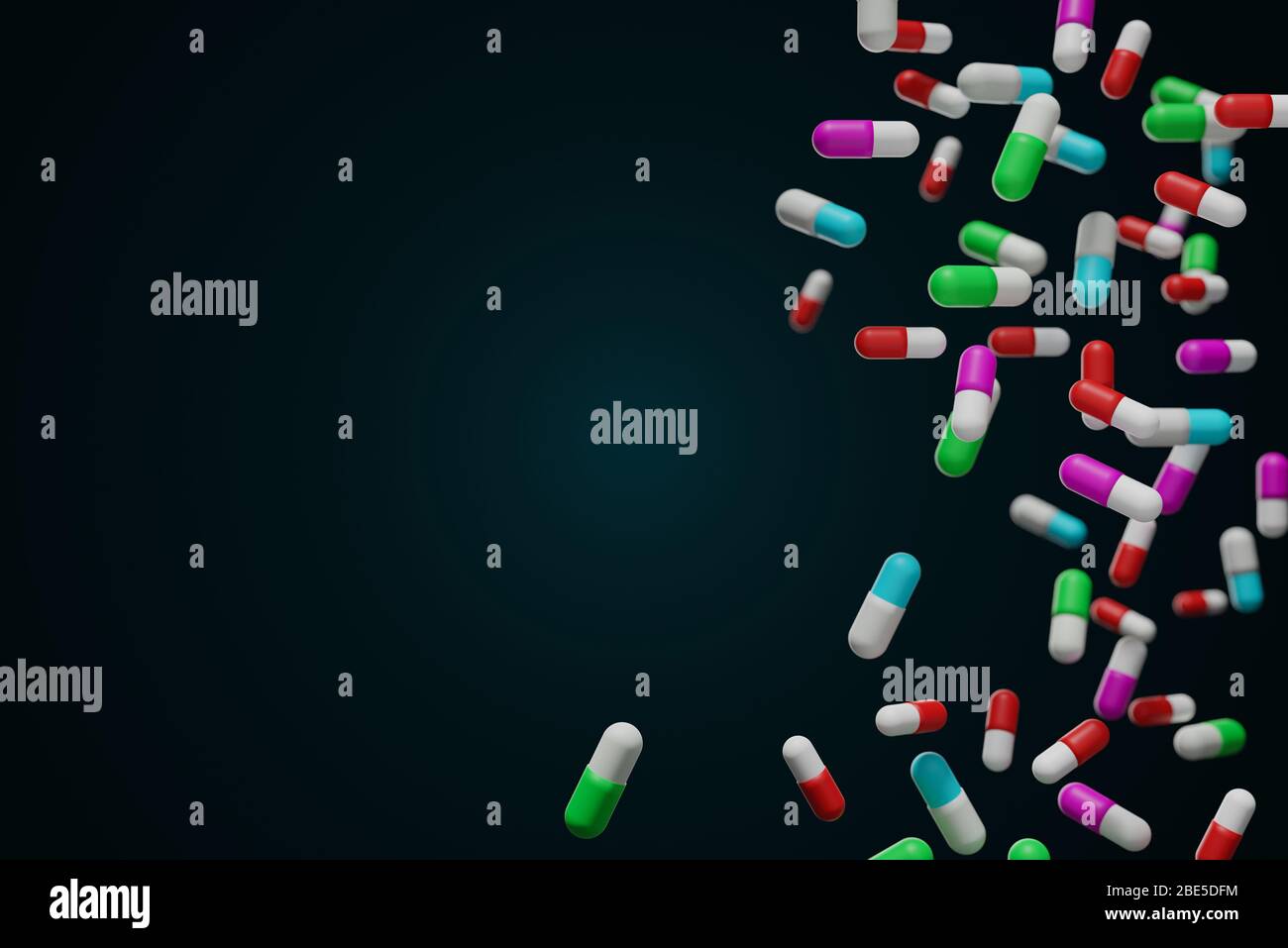 falling capsules medication on dark background, 3D rendering Stock ...