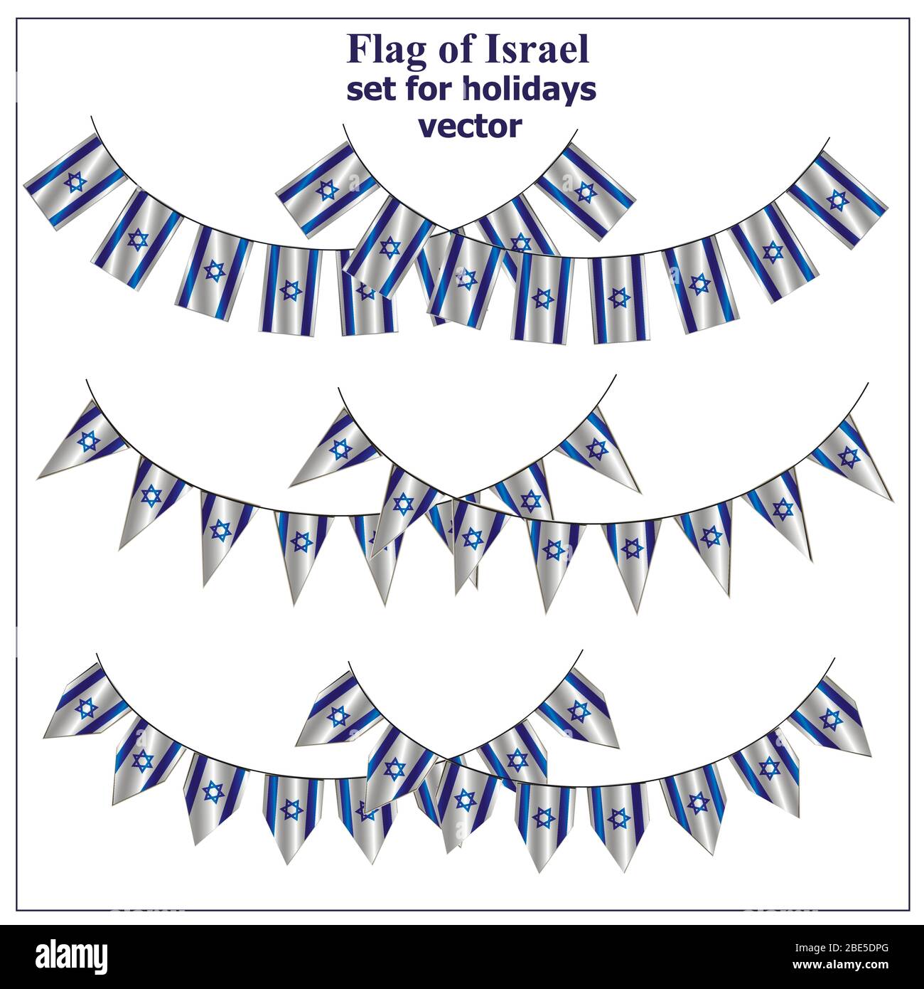 Set with flags of Israel with folds. Day of Israel collection. Bright ...