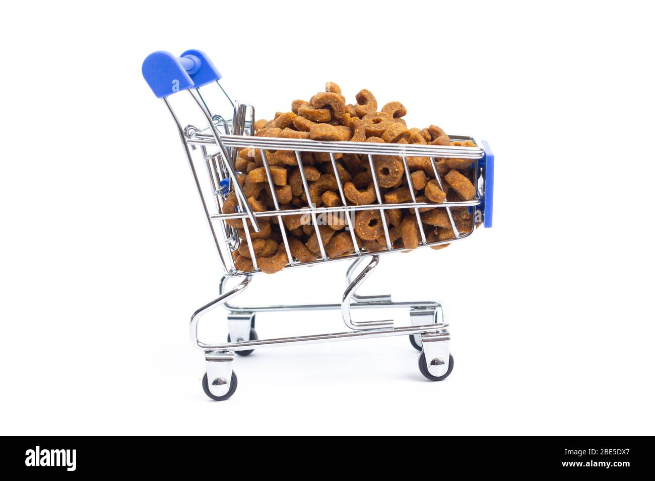 shopping cart with food for animals, dogs, cats on a white background ...