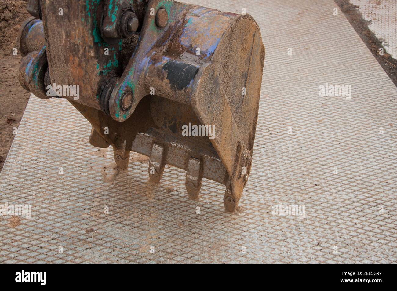 Industrial background digger bucket close-up. Construction excavator ...