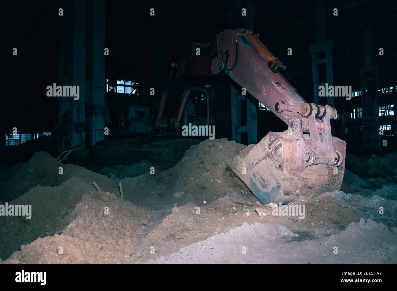 Crawler excavator in the production. Earthwork during construction ...
