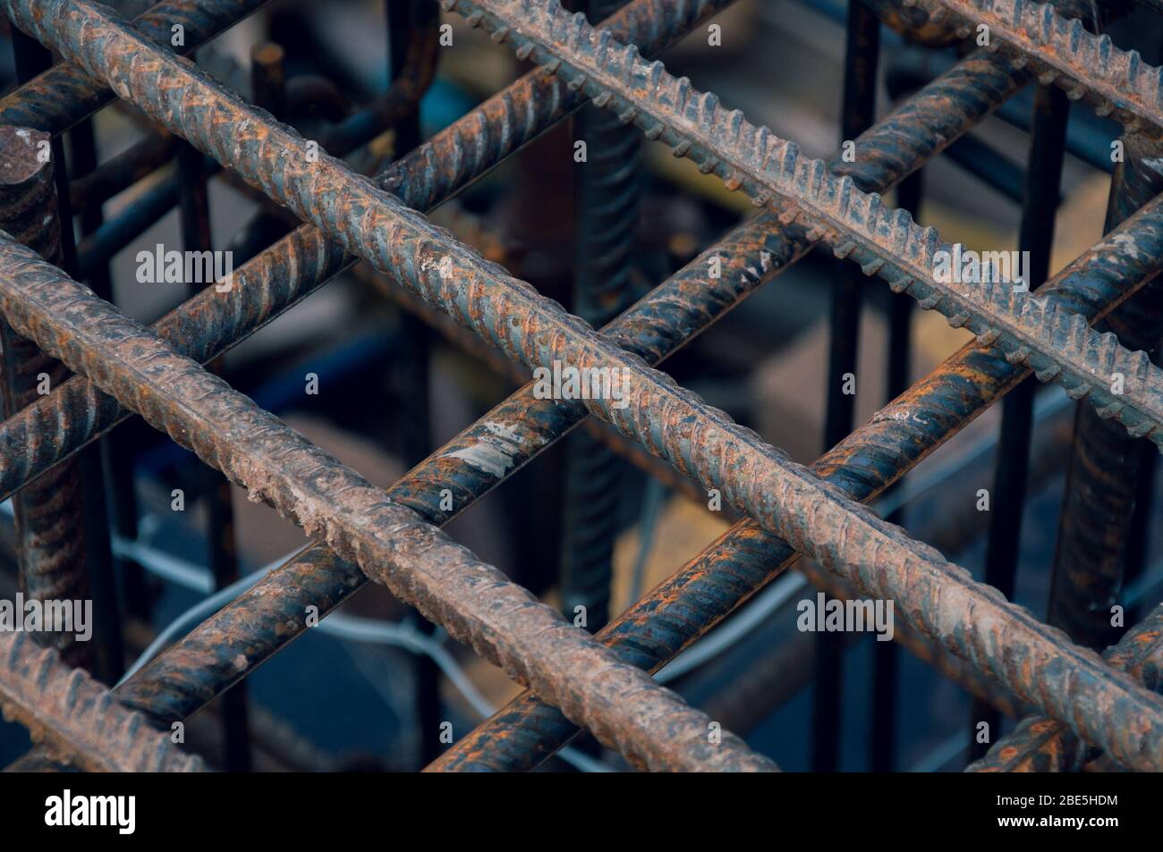 Rebar at a construction site. Steel bars for the concrete base of the ...