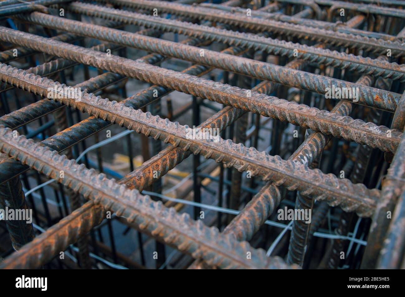 Rebar at a construction site. Steel bars for the concrete base of the ...