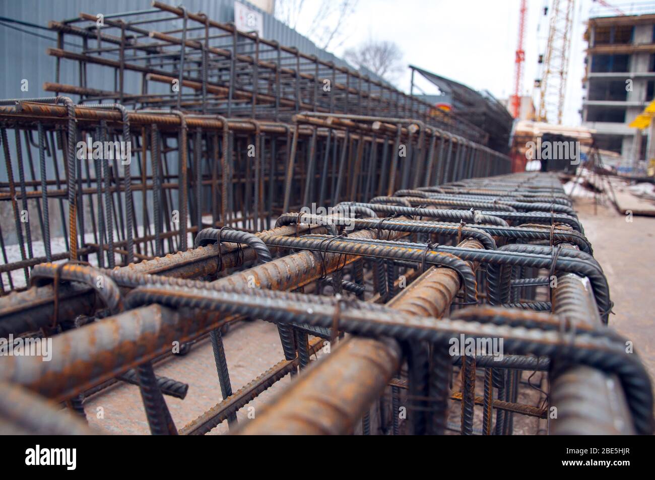 Rebars bars for concrete wall construction of a new building ...