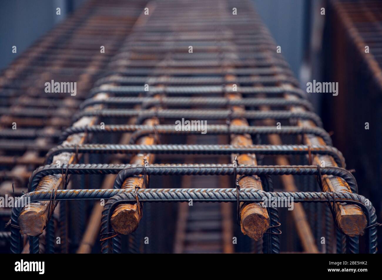 Industrial background on the construction site. Rebar texture during ...