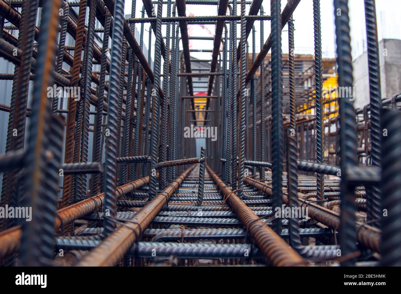 Industrial background on the construction site. Rebar texture during ...