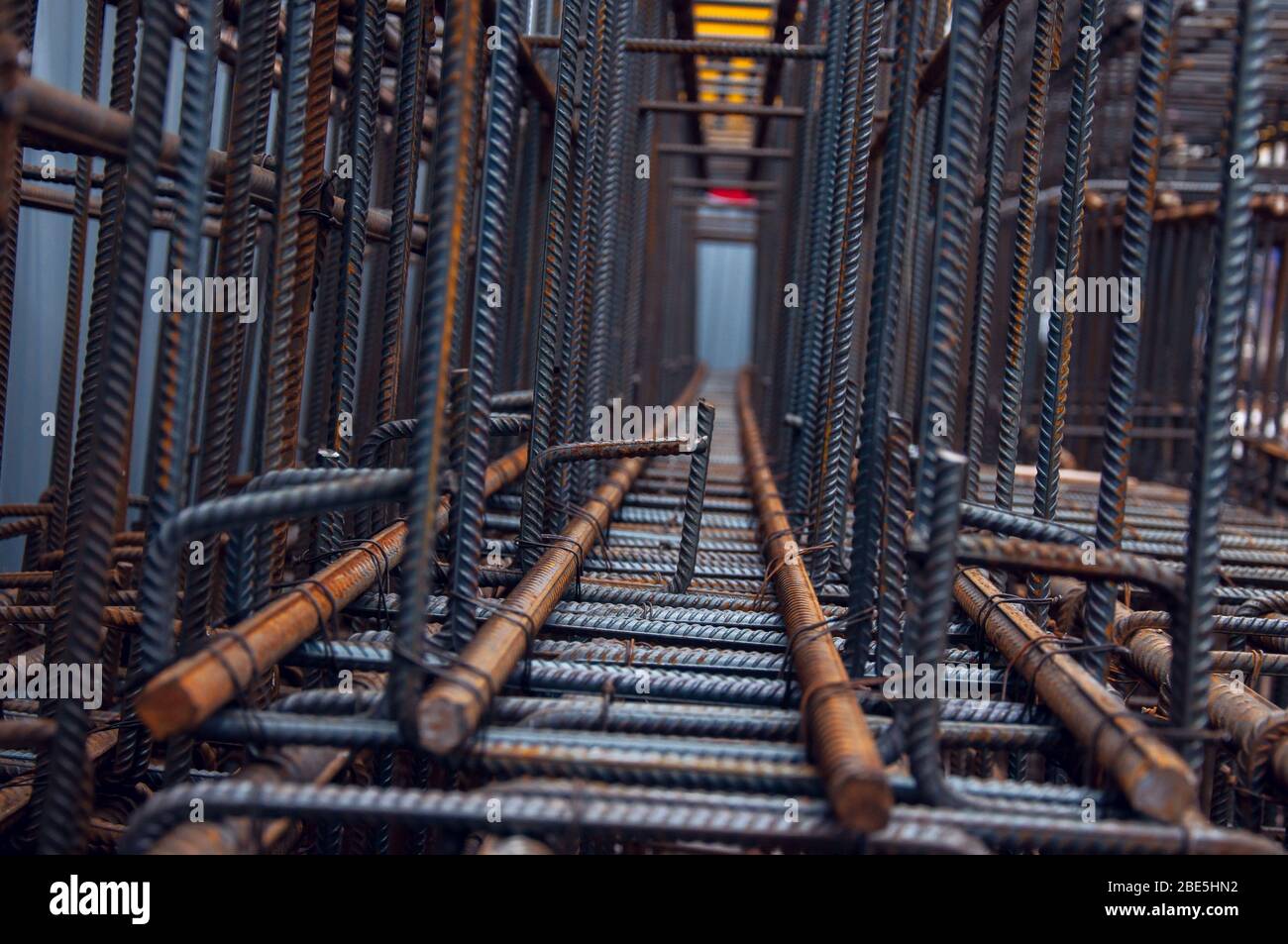 Industrial background on the construction site. Rebar texture during ...