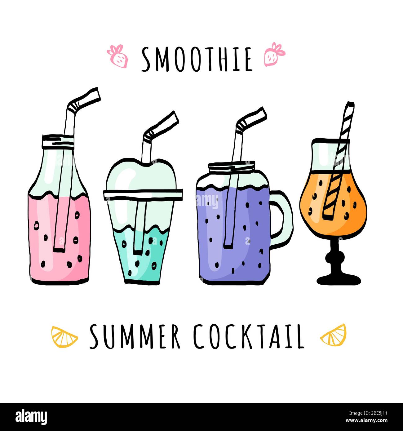 Set of smoothies in different cups vector illustration Stock Vector ...