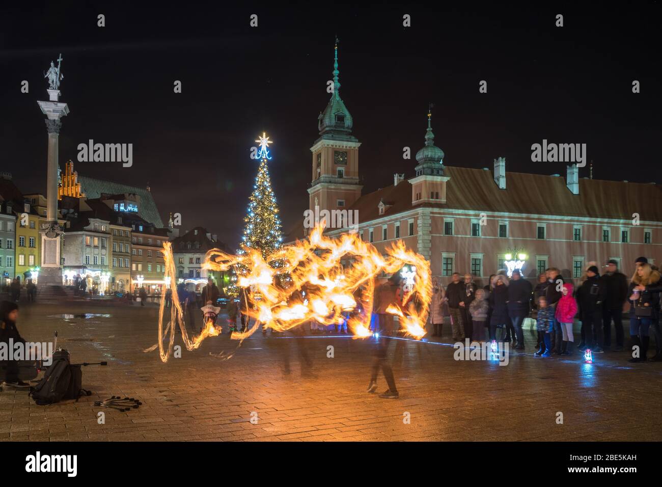 Warsaw, Poland - January 1, 2019: Fire dancing, fireball show amazing ...