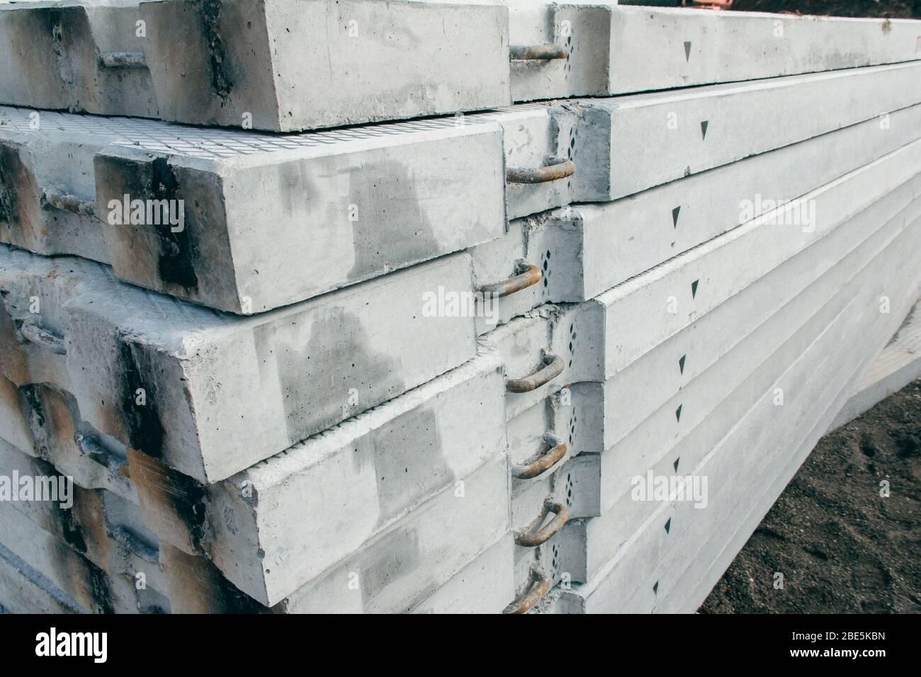 Concrete road slabs closeup on a sunny day. Material for the ...