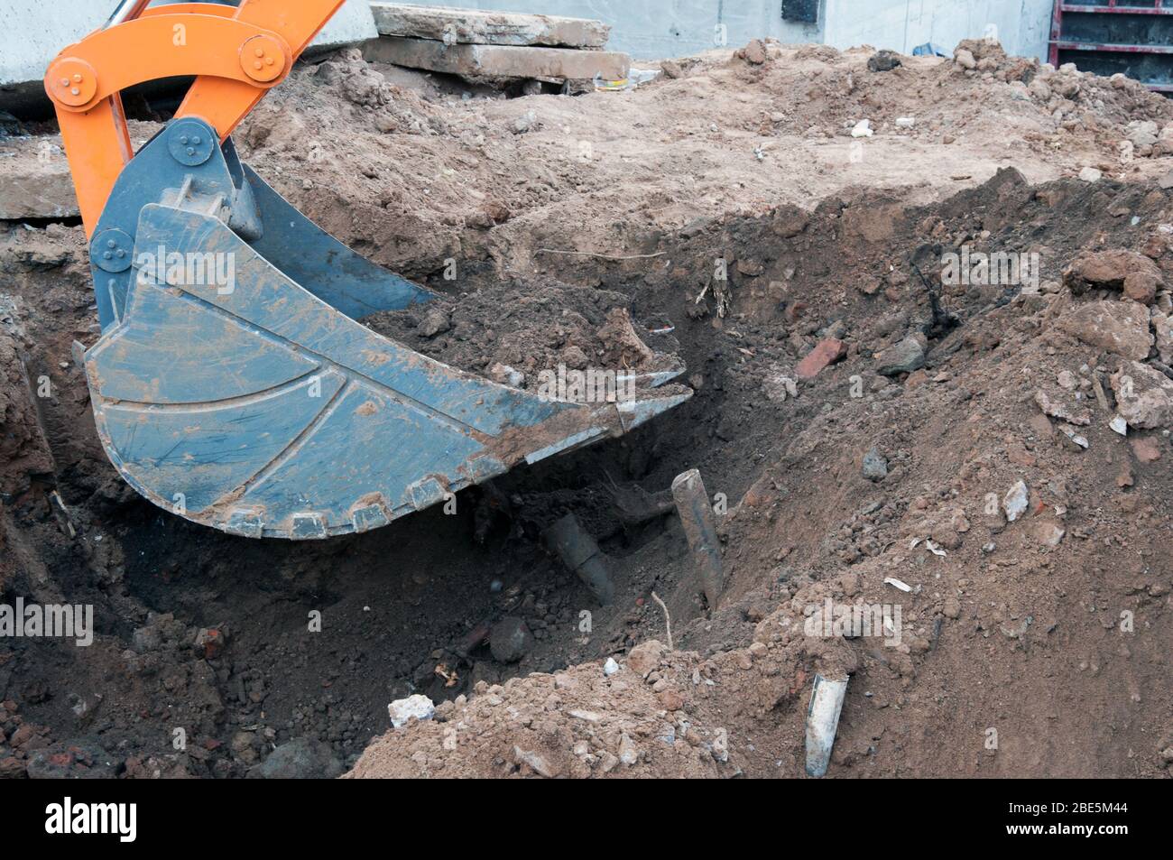 Large crawler excavator bucket. Excavator mechanical part for digging ...