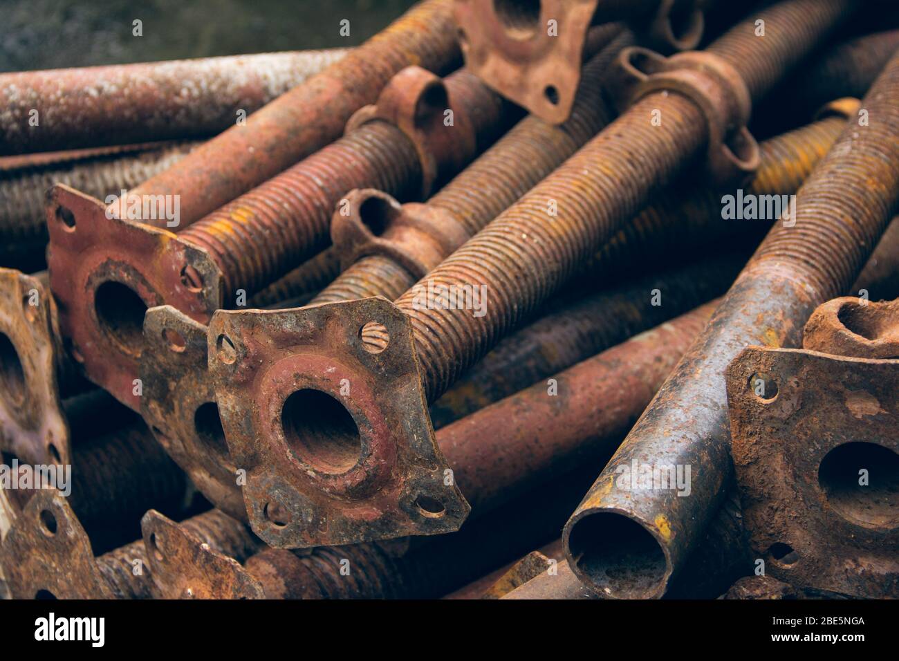 Pipes used for fastening wooden beams during the construction of ...