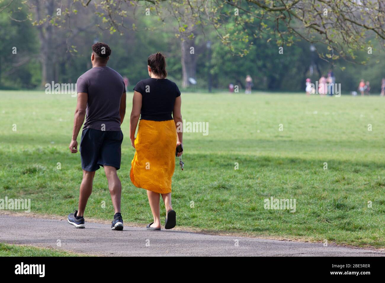 London, UK, 12 April 2020: On Easter Sunday people observe social ...