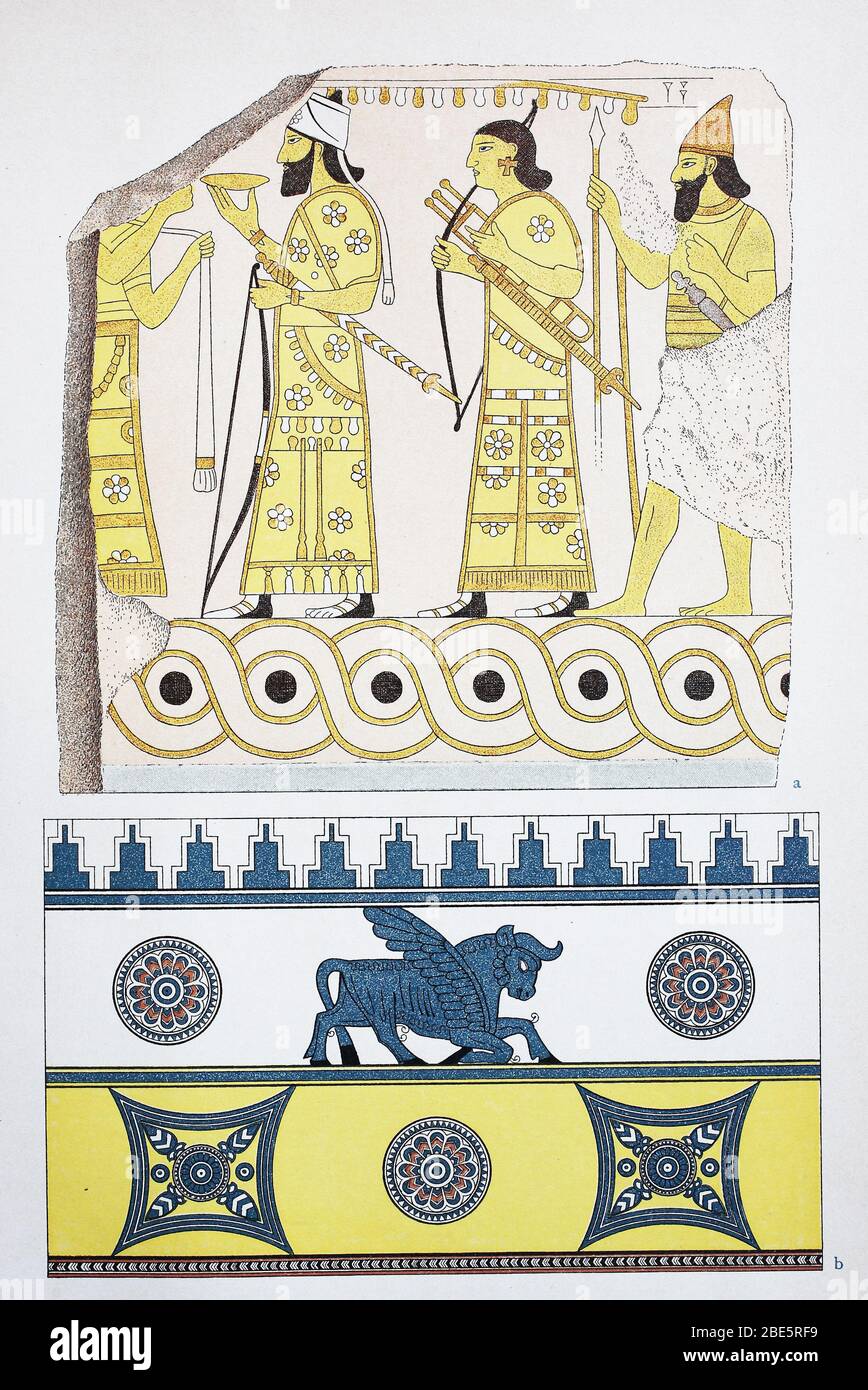 Assyrian wall decoration, Assyrian mural painting / Assyrische ...