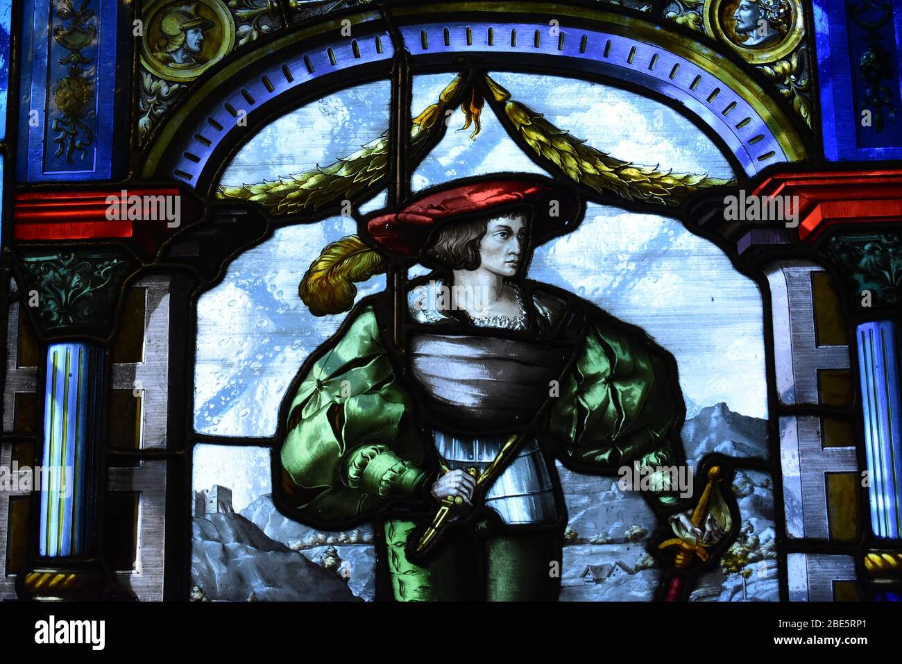 Stained glass man inside Peles Castle Sinaia Stock Photo - Alamy
